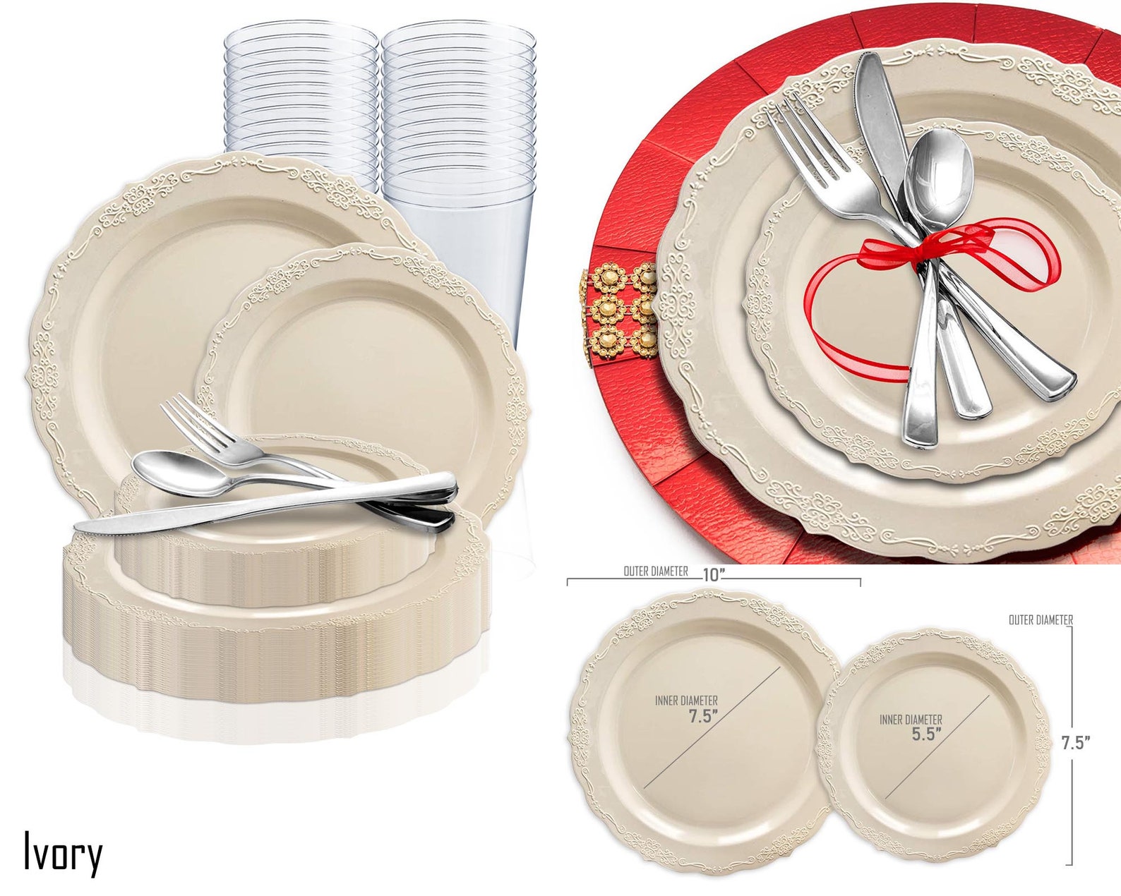 Elegant Vintage Round Disposable Plastic Dinnerware Party Package ...