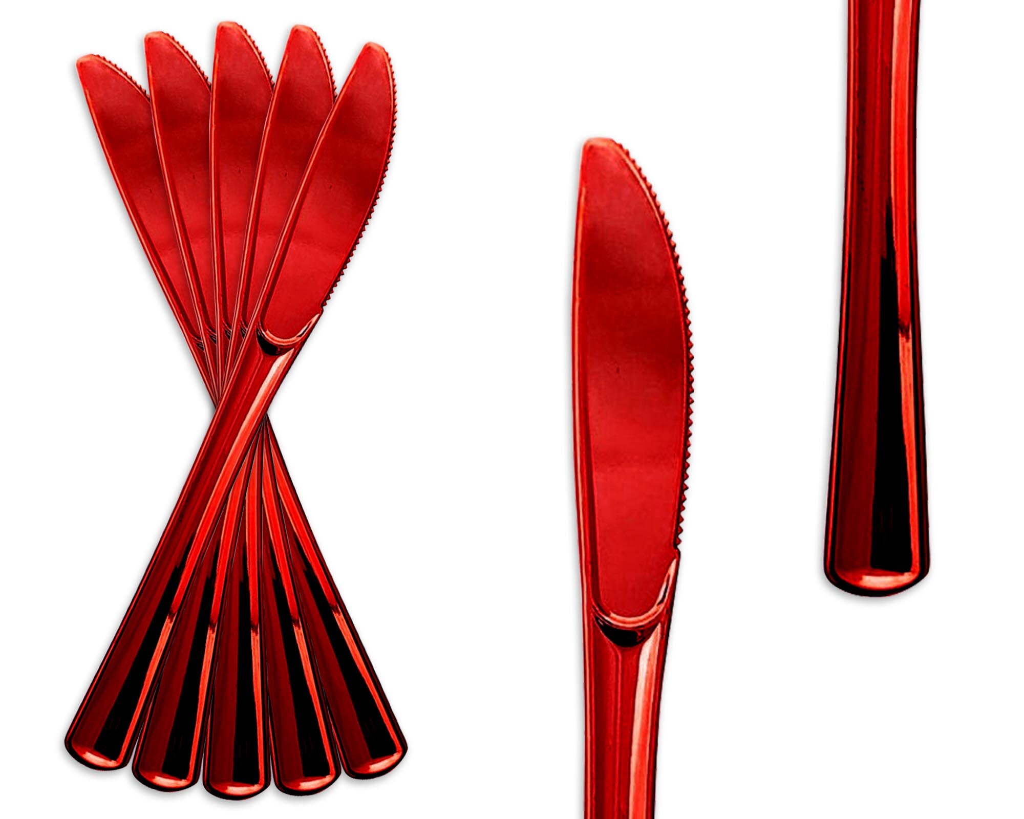 Shiny Metallic Red Classic Cutlery Plastic Disposable Vibrant - Etsy Italia