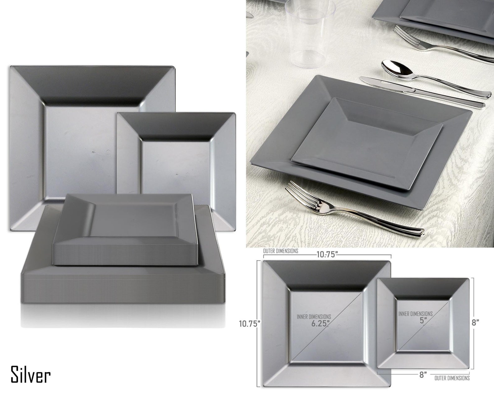 Large Square Dinner Plates or Salad Plates, Modern Disposable Plastic ...