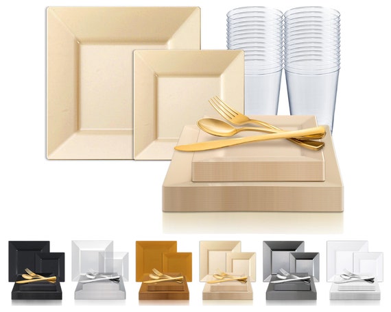 Large Square Dinnerware Party Package Disposable Plastic Set - Etsy