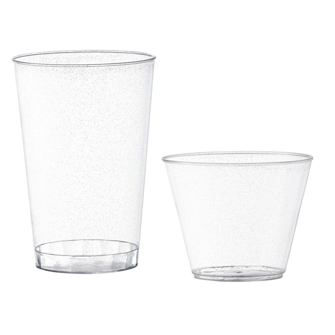 Fancy Clear With Gold or Silver Glitter Round Disposable Plastic Party ...