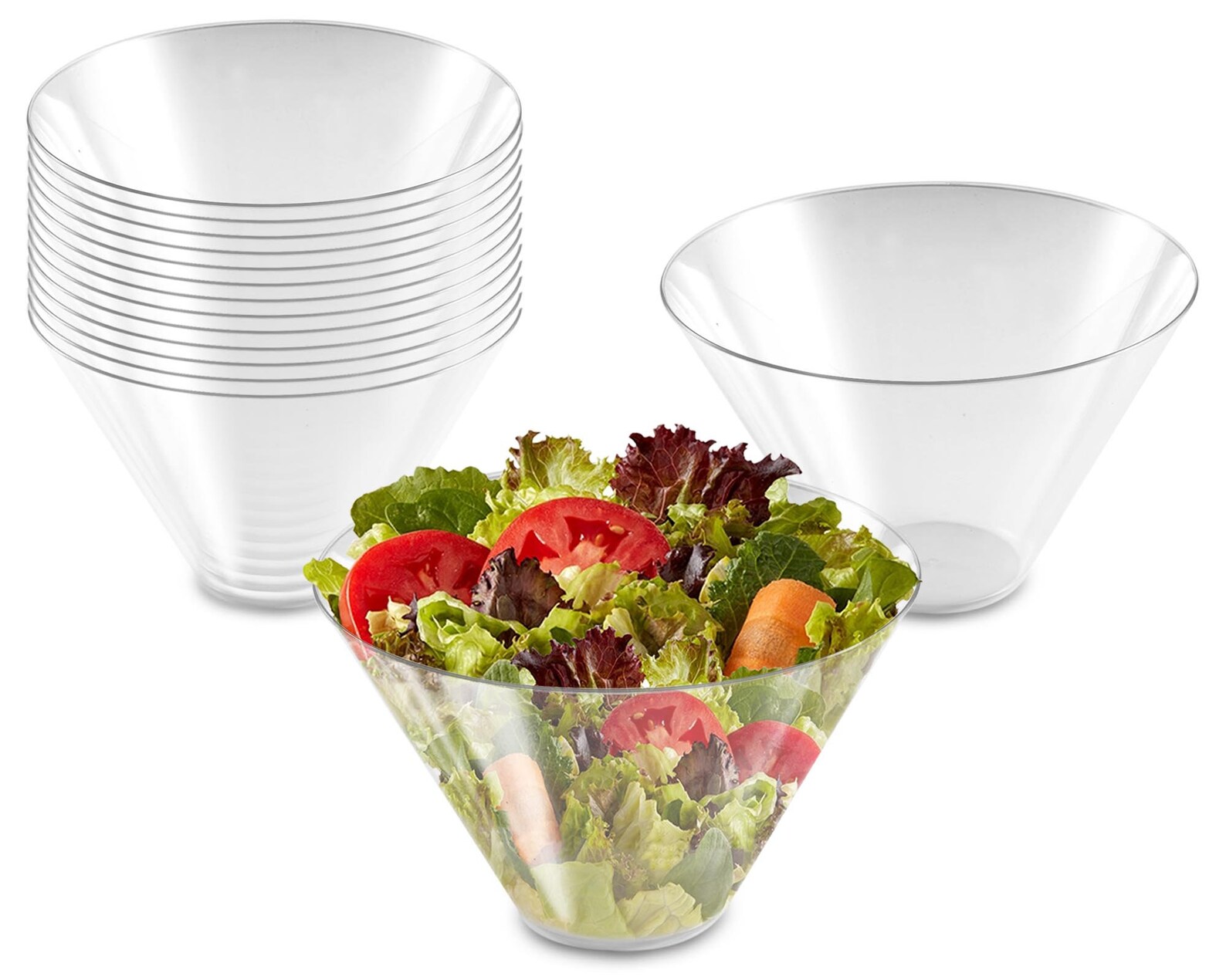 Disposable Round Serving Bowls 96oz, Reusable Plastic Large Servingware, Clear or White Serving ...