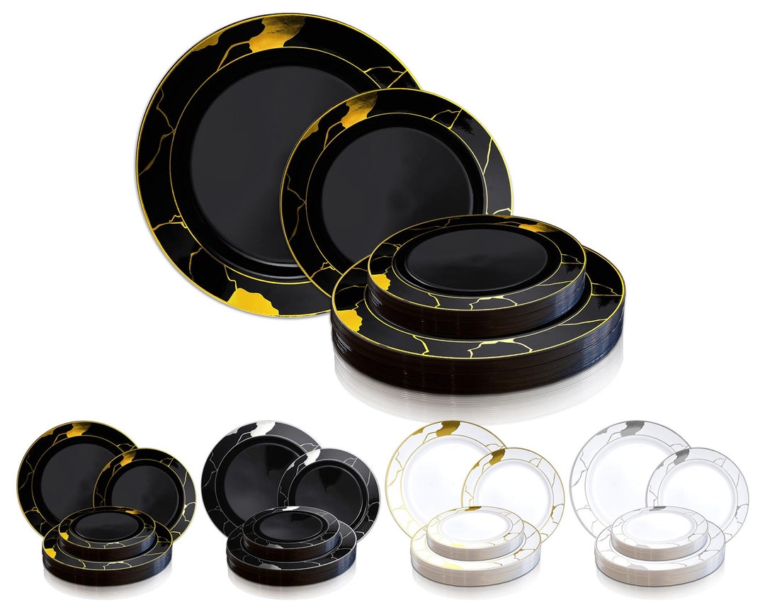 Shiny Dinner Plates, Salad Plates, Vibrant Colors Marble Design Plastic ...