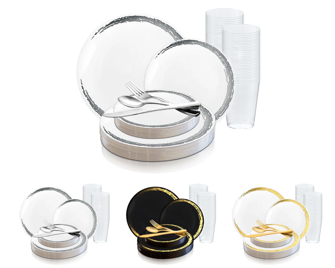 Moonlight Round Design Dinnerware Party Package, Disposable Plastic Set ...