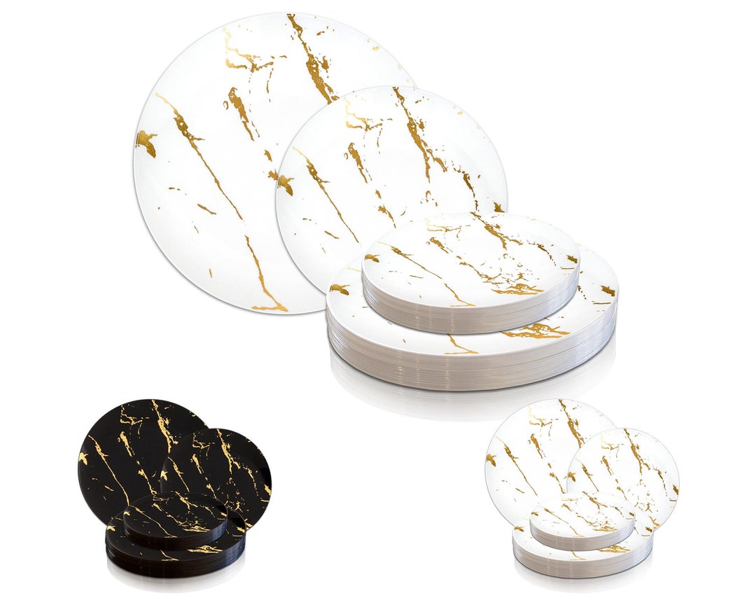 Shiny Gold Marble Stroke Dinner Plates or Salad Plates, Vibrant Colors ...