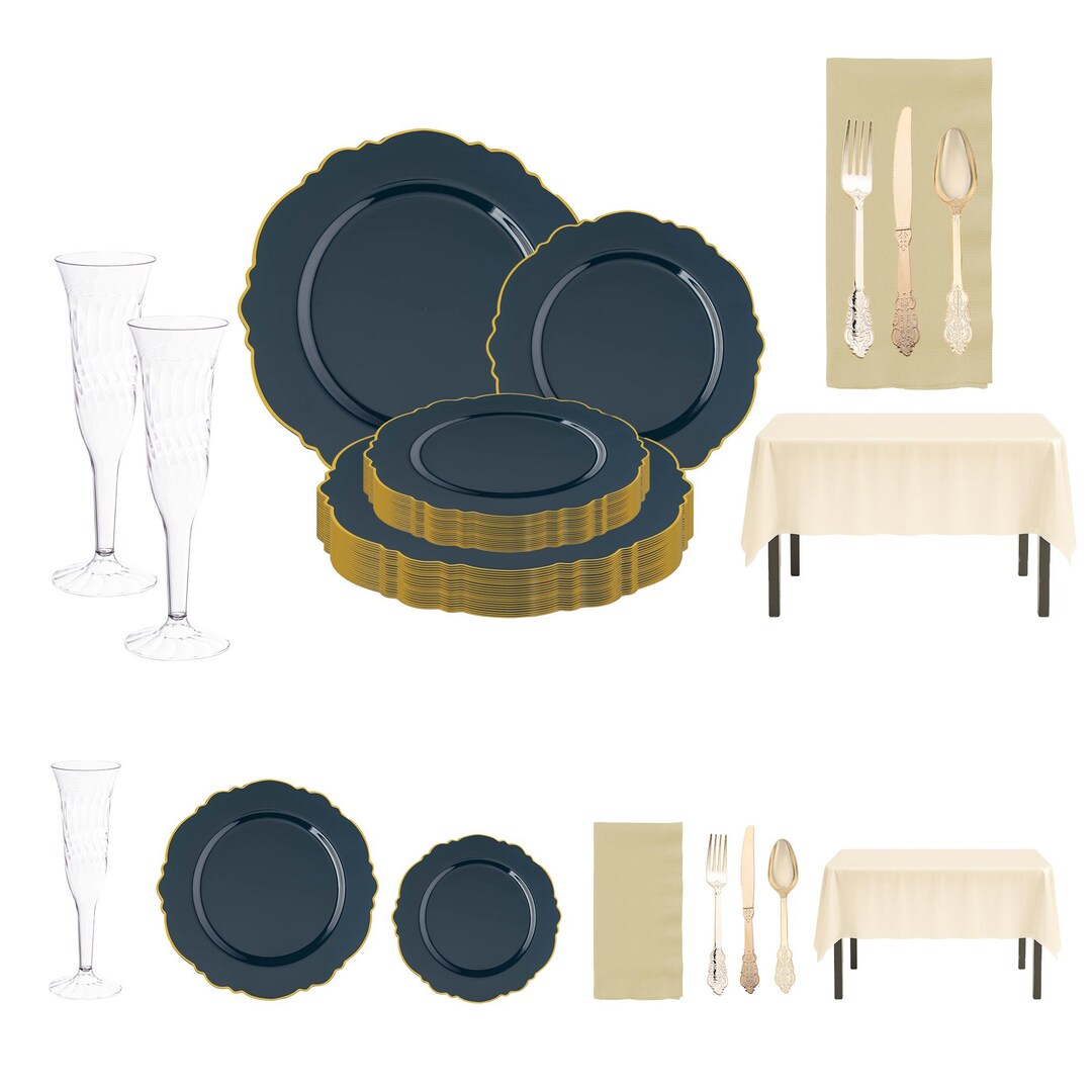 Resting Grinch Face Dinnerware Set – Navy & Gold Disposable Party ...