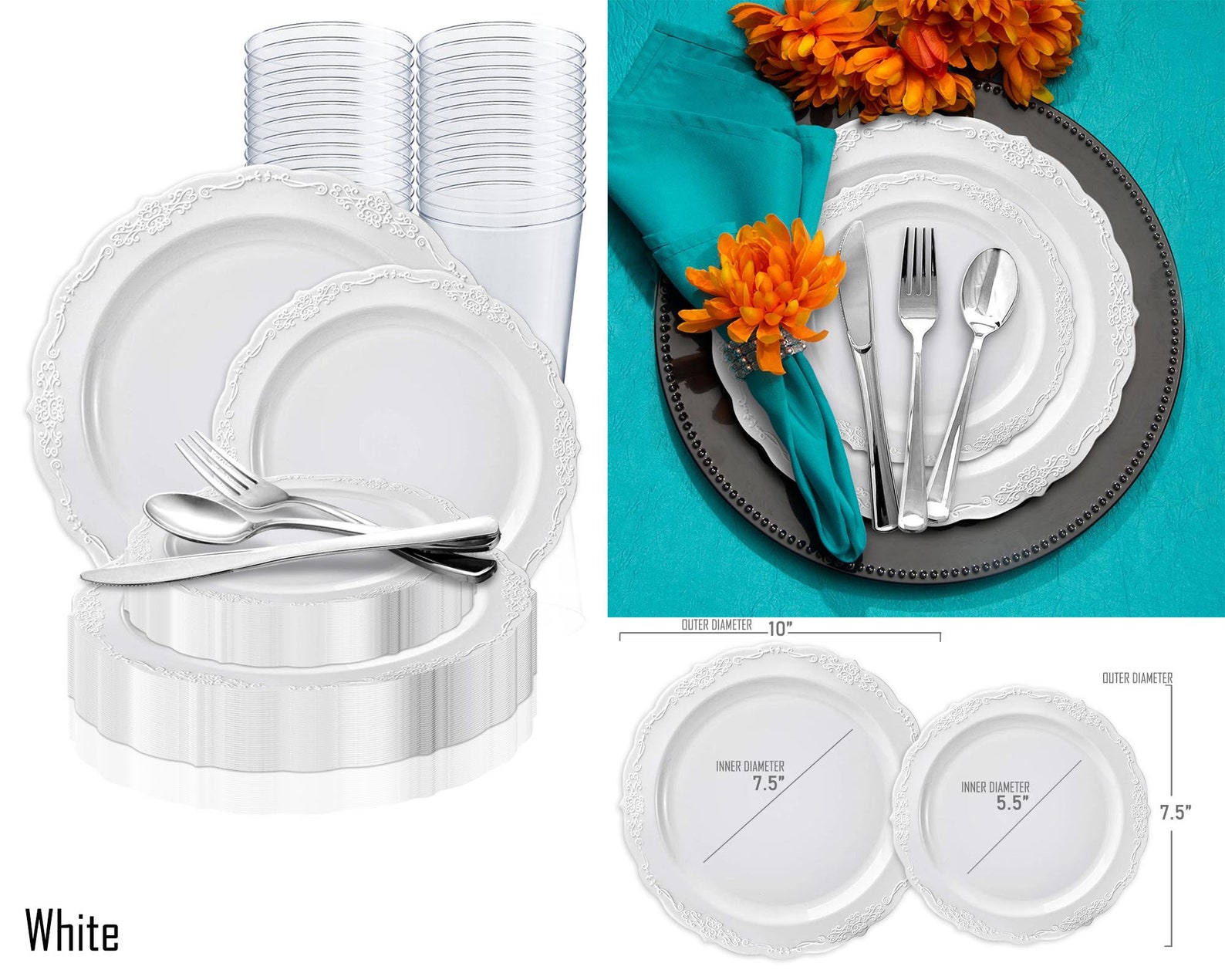 Elegant Vintage Round Disposable Plastic Dinnerware Party Package ...