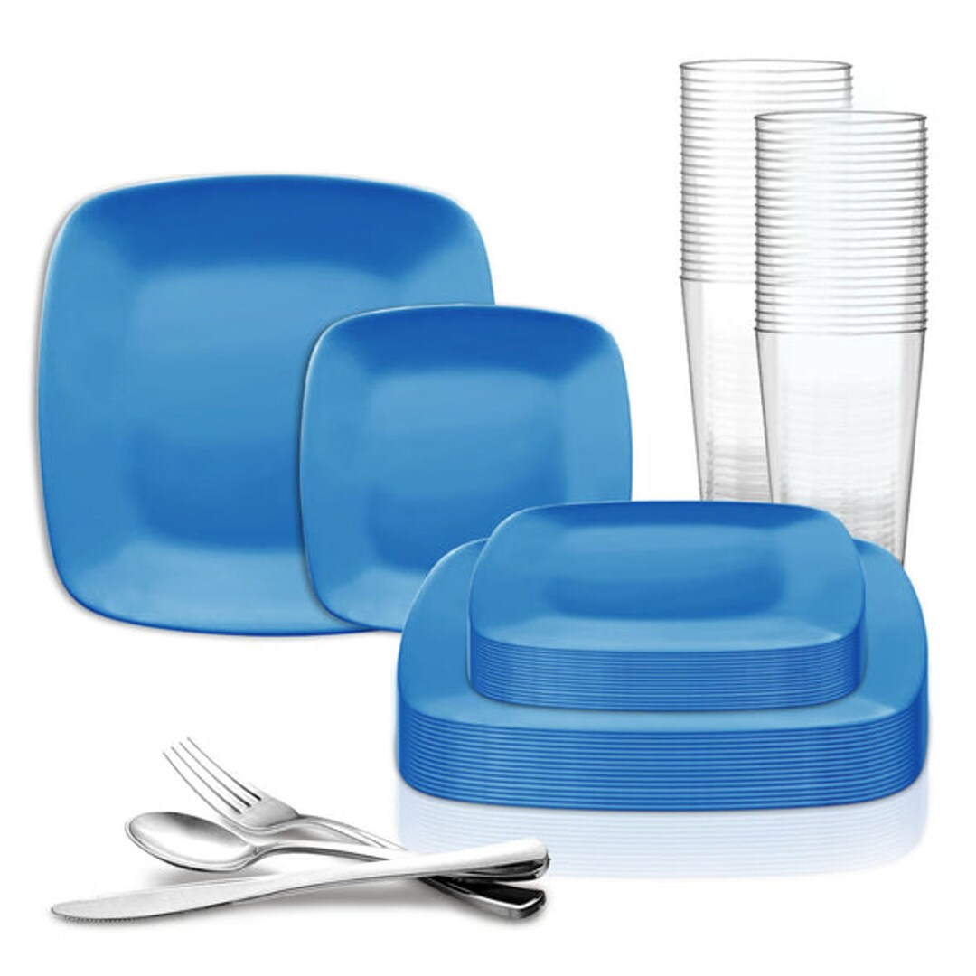 Disposable Plastic Dinnerware Party Package, Fancy Rounded Square ...