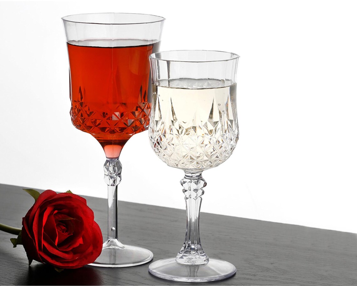 Elegant Crystal Cut Plastic Wine Goblets, Crystal Clear, 11 Oz Fancy ...