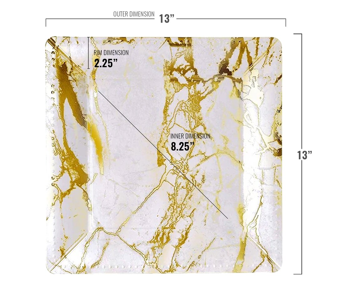 Disposable Square Paper Charger Plates 13", White With Gold Marble ...