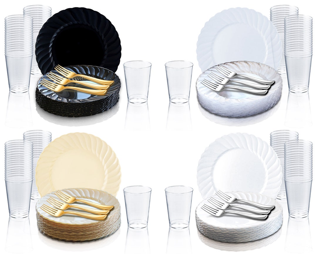 Flared Design Buffet Party Package, Disposable Plastic Tableware Set ...
