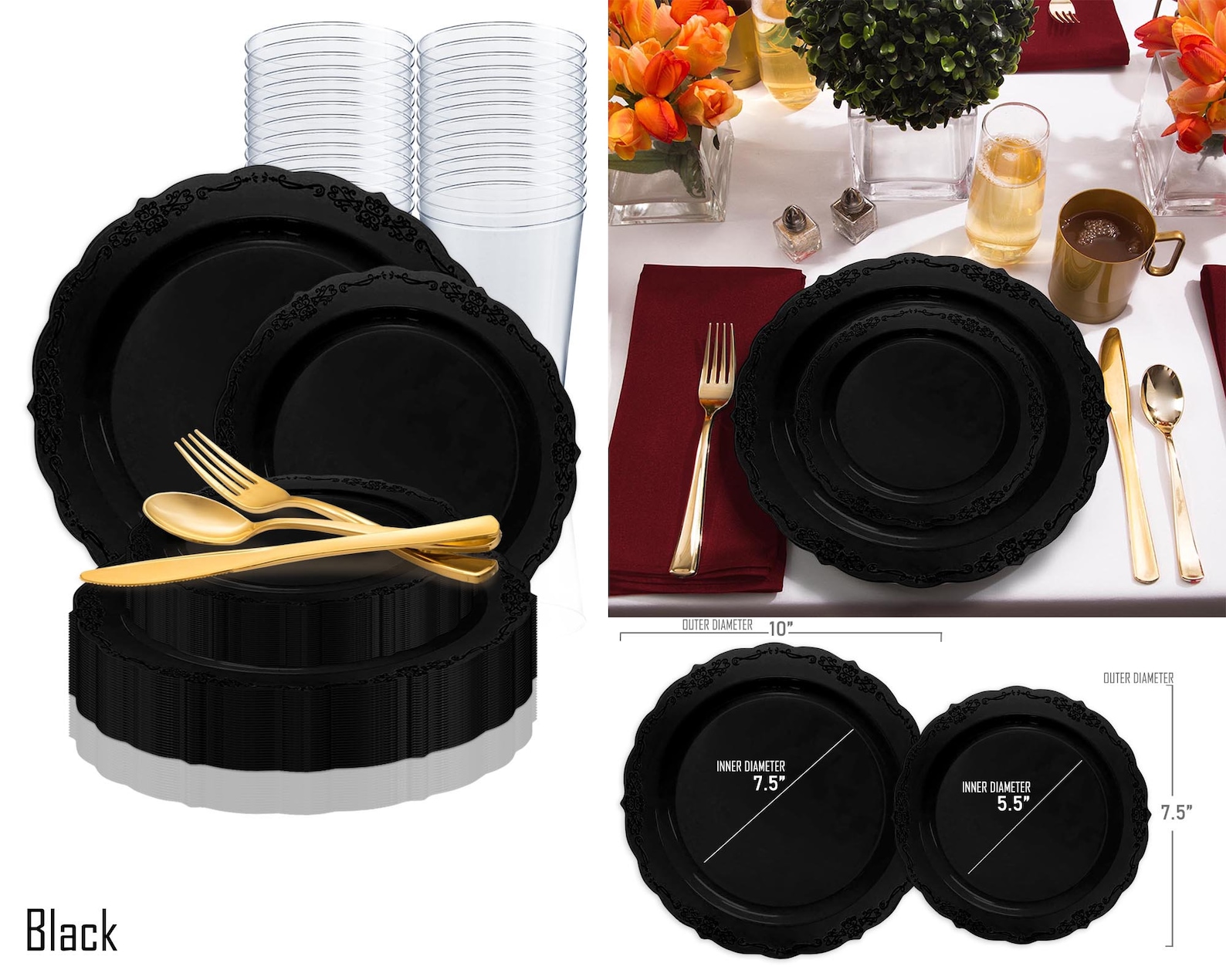 Elegant Vintage Round Disposable Plastic Dinnerware Party Package ...