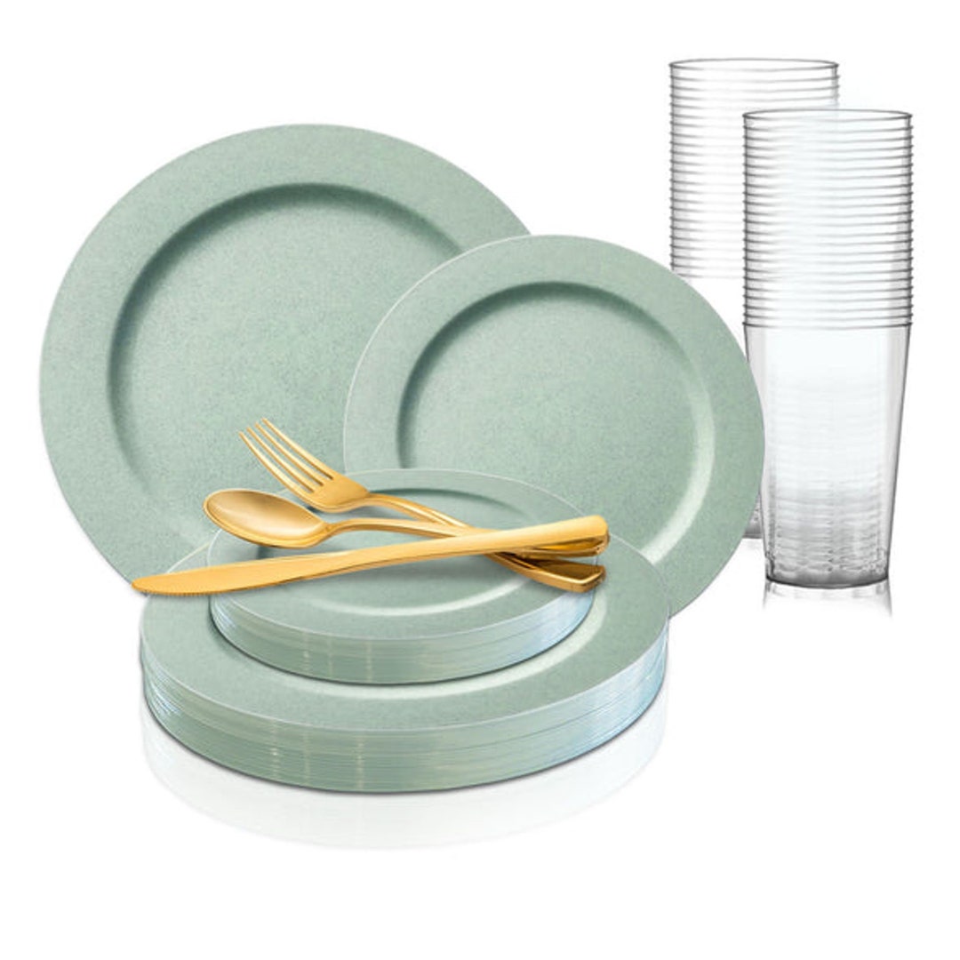 Disposable Plastic Dinnerware Package, Matte Vibrant Colors Round ...