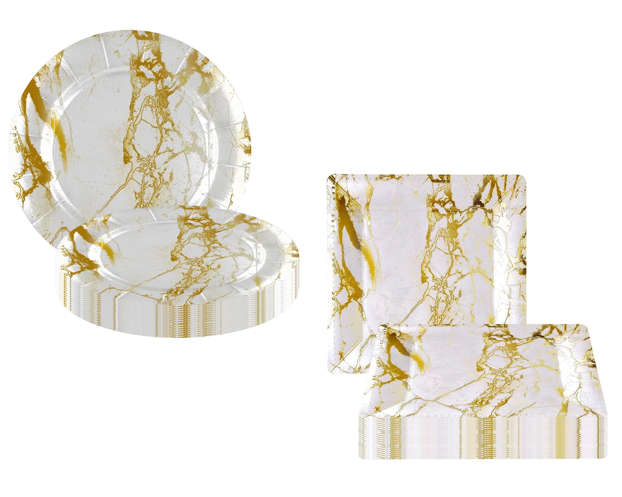 Disposable Square Paper Charger Plates 13", White With Gold Marble ...