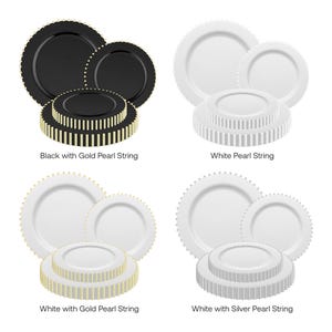 Pearl String Round Disposable Plastic Plates – Elegant Heavy Duty Party ...