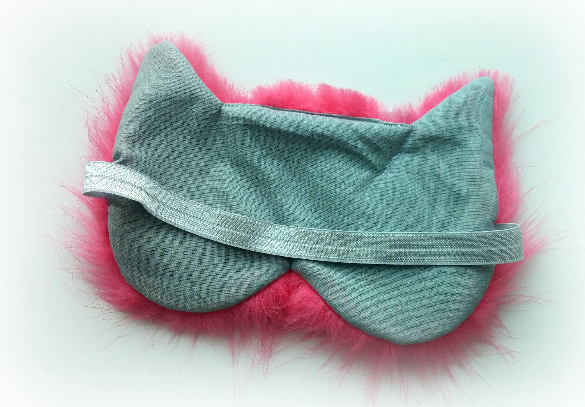 Pink Furry Cat & lace gray bow sleep mask Cute Fluffy Fur | Etsy