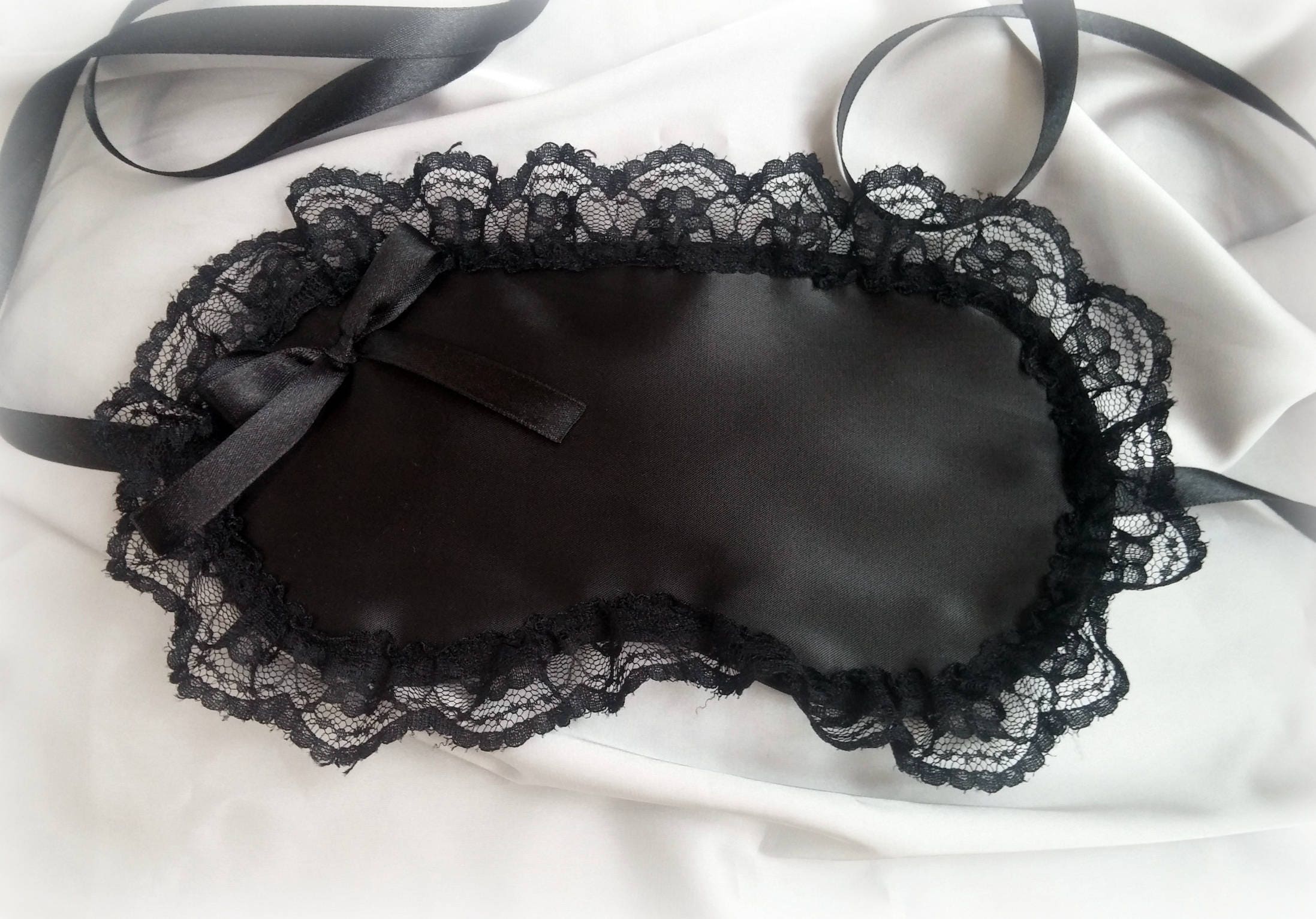 Best black satin & beautiful lace sleep mask Amazing boudoir | Etsy