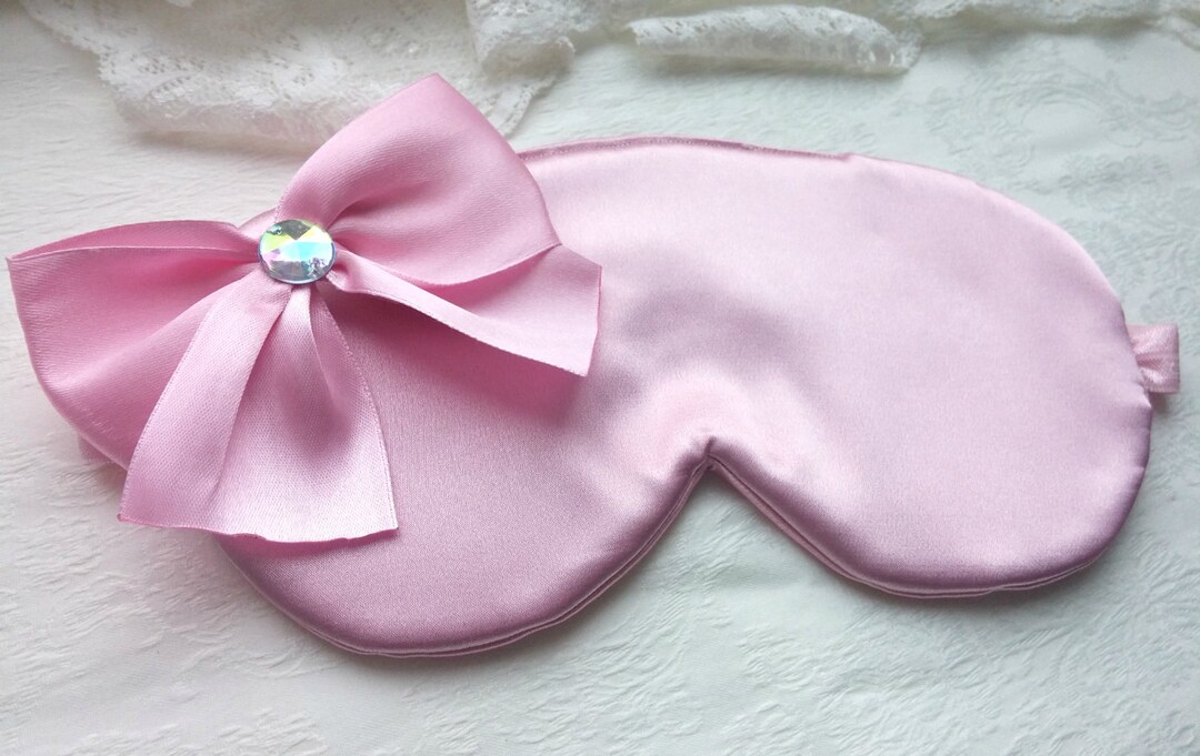 Pink Blackout Sleep Mask, Satin Headmade Sleep Mask With Big Bow, Cute ...