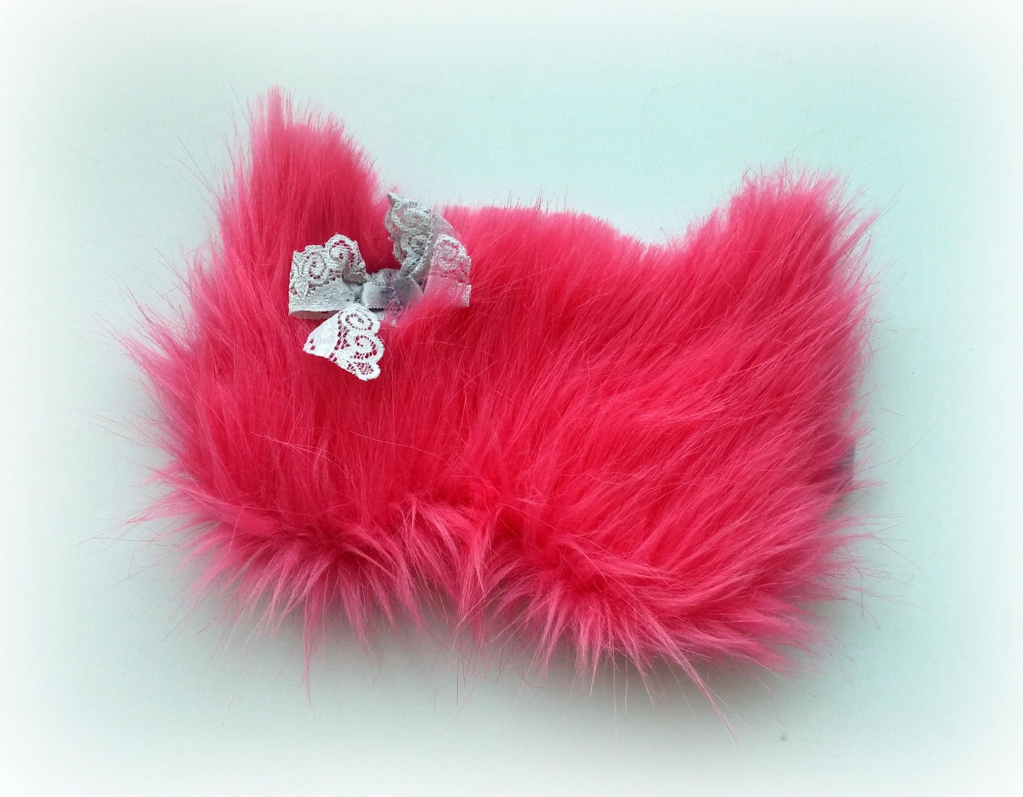 Pink Furry Cat & lace gray bow sleep mask Cute Fluffy Fur | Etsy