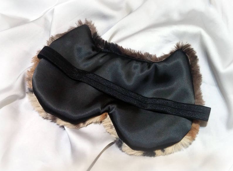 Brown Soft Furry Cat Sleep Mask - Cute Fluffy Fur Kitty Eye Mask - Pj ...