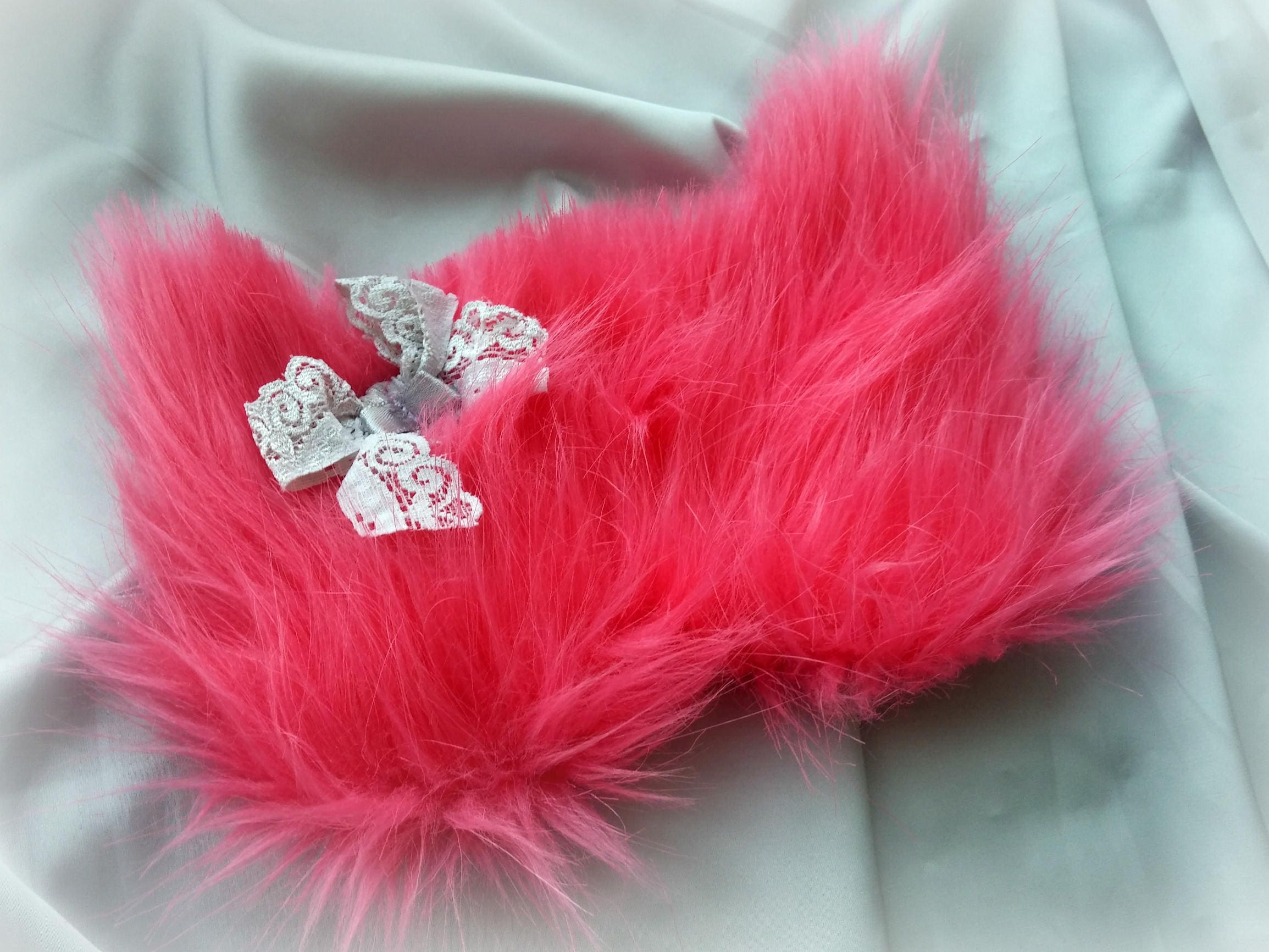 Pink Furry Cat & lace gray bow sleep mask Cute Fluffy Fur | Etsy
