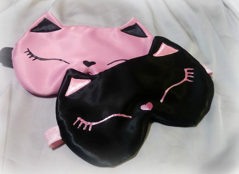 Pink or Black Cat Sleep Mask Satin Handmade Eye Sleep Mask - Etsy