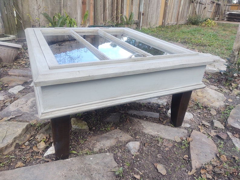 Shadow Box Display Table 3 Pane Antique Window Coffee Table Custom Made ...
