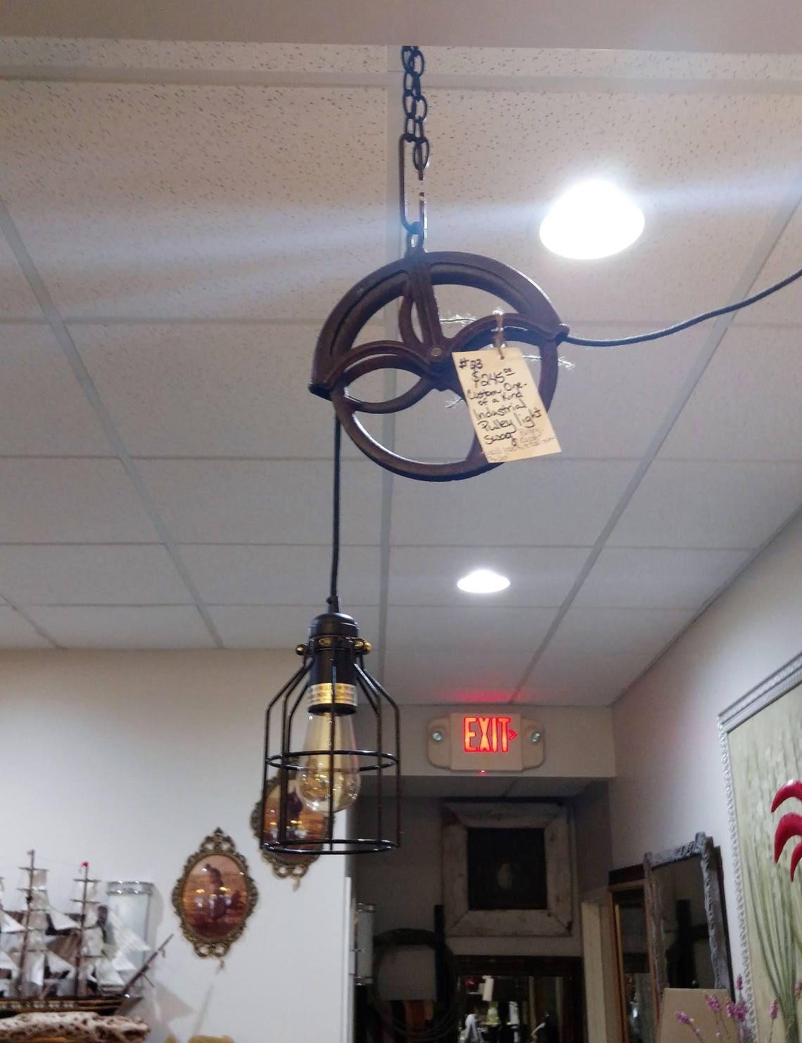 Industrial Pulley Pendant Light Fixture, Barn Pulley Lighting, LED ...
