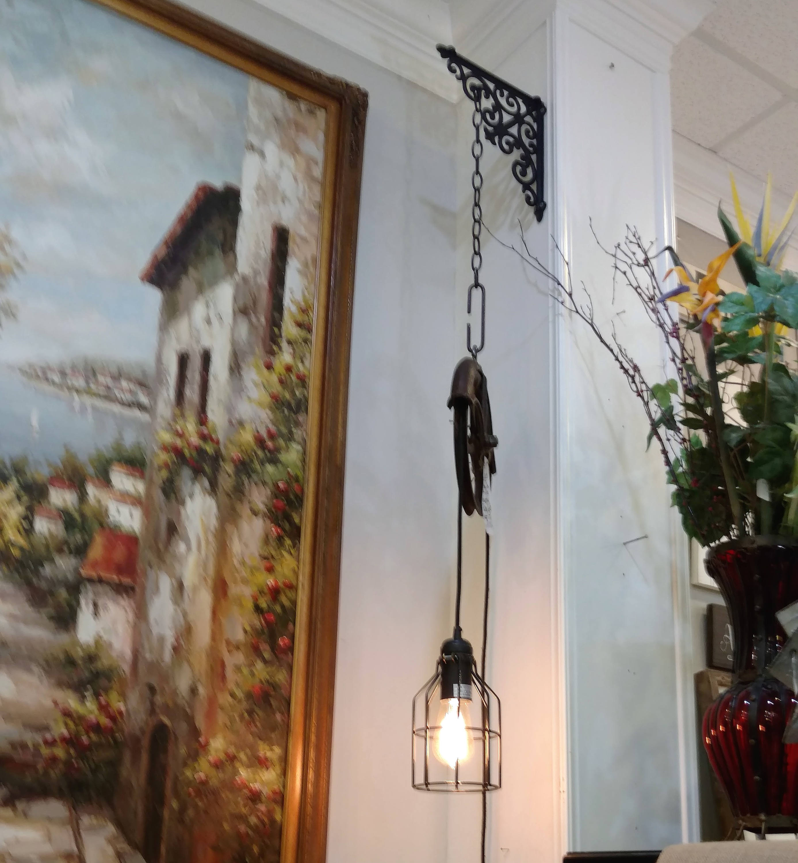 Industrial Pulley Pendant Light Fixture, Barn Pulley Lighting, LED ...