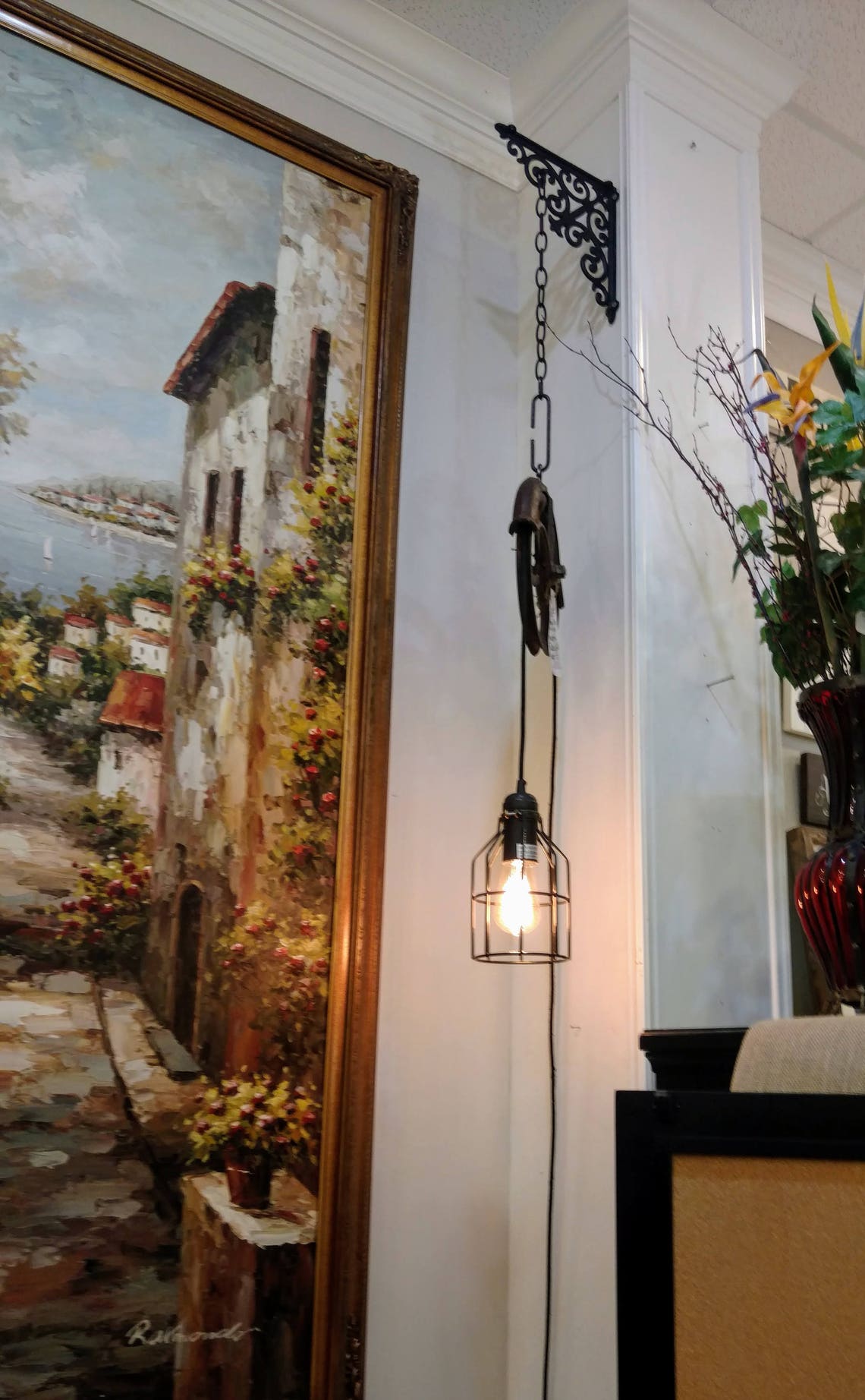 Industrial Pulley Pendant Light Fixture, Barn Pulley Lighting, LED ...