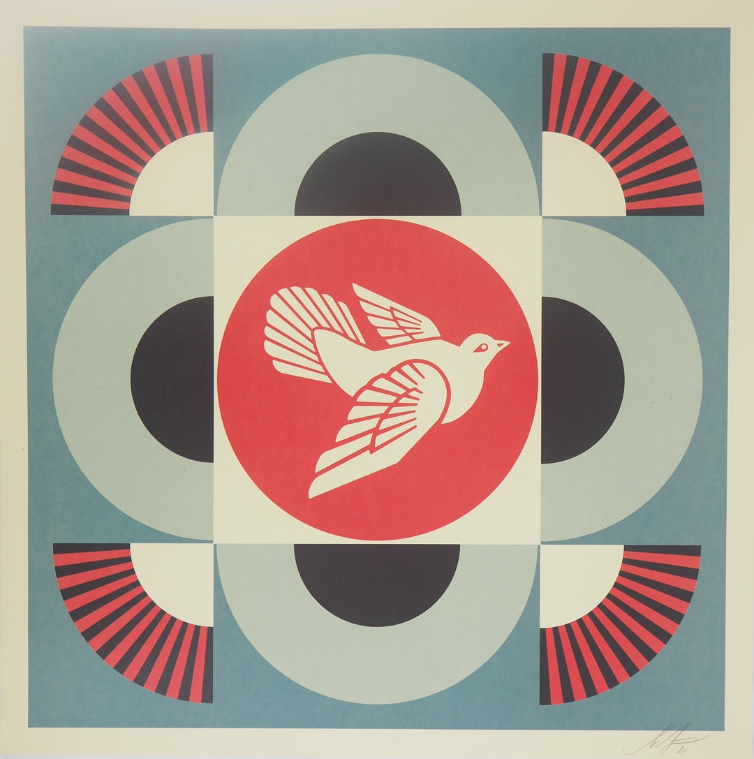 Shepard FAIREY OBEY: Geometric Dove Blue Original Signed Screenprint ...
