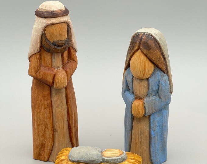 Hand Carved Wood Nativity Trio - Etsy