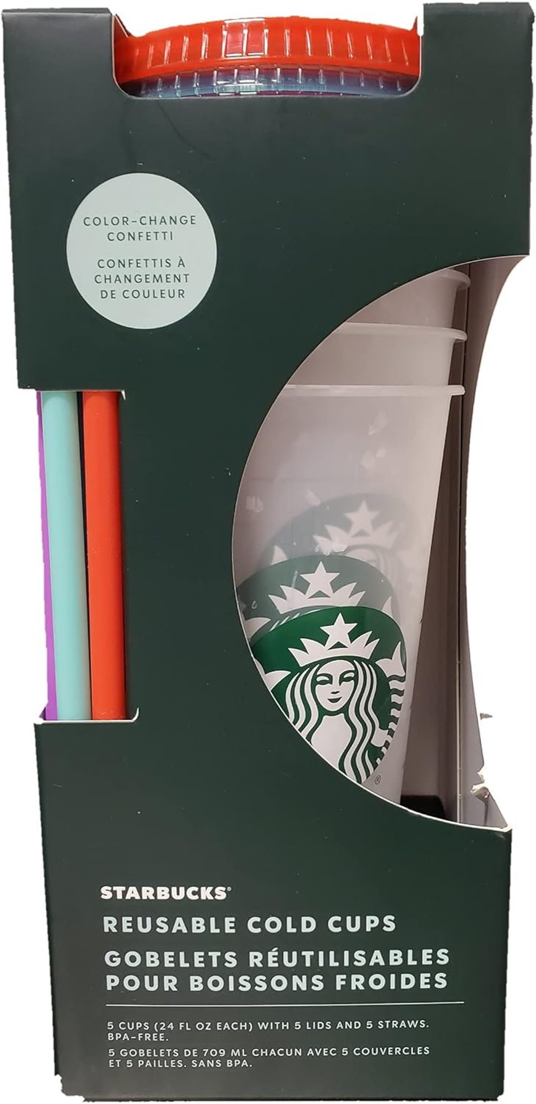 Starbucks Color Changing Confetti Reusable Cold Cups 24 Oz, Set of 5 ...