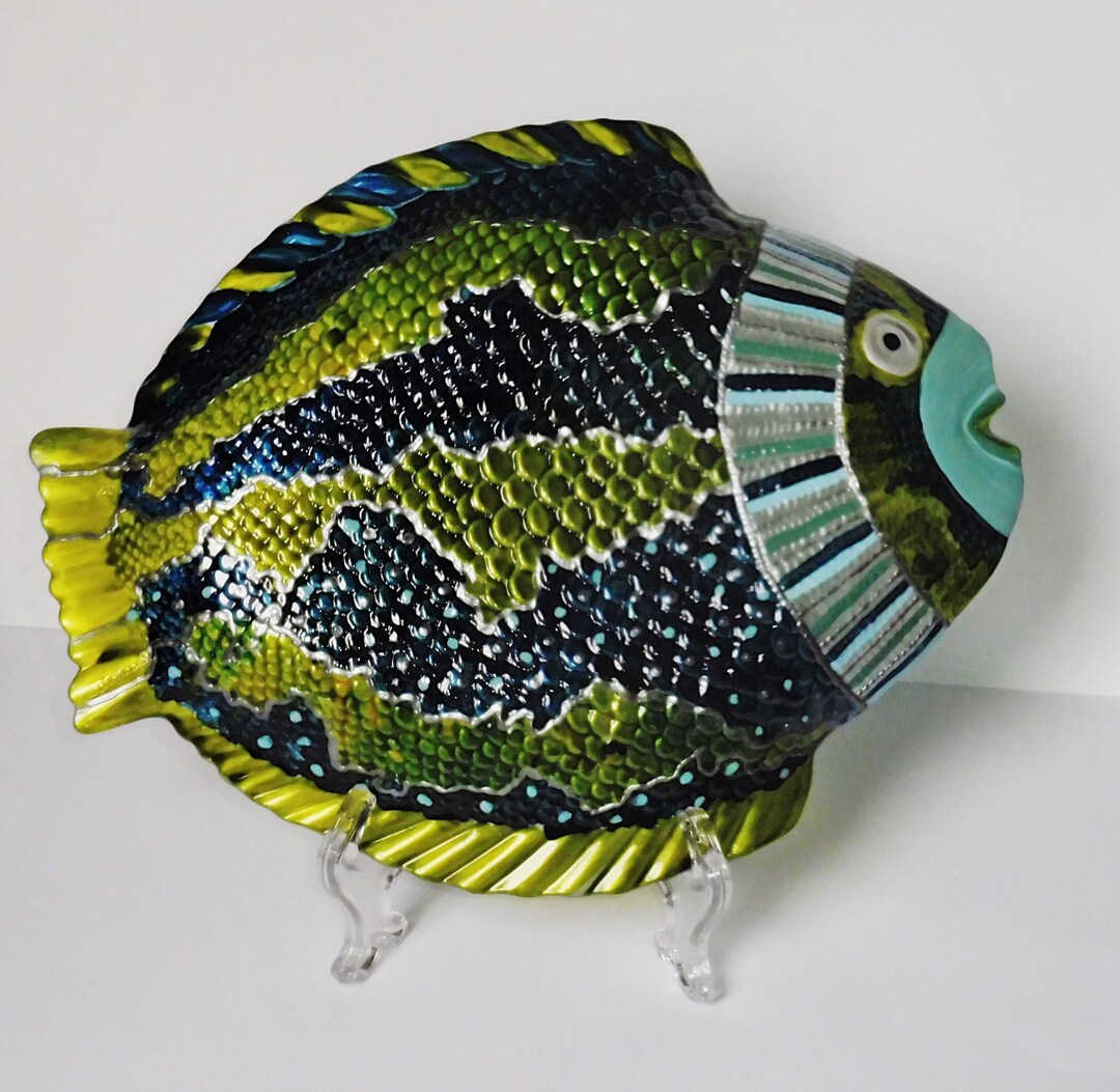 Painted Glass Fish Plate | Nautical Decor | Blue Fish Glass Plate ...