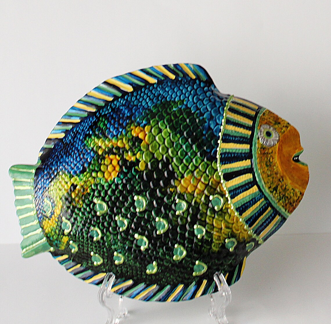 Painted Fish Plate | Fish Nautical Decor | Blue Fish Plate | Hand ...