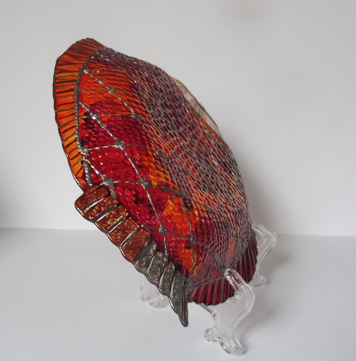 Painted Glass Fish Plate | Nautical Decor | Faberge Style | Red Glass ...