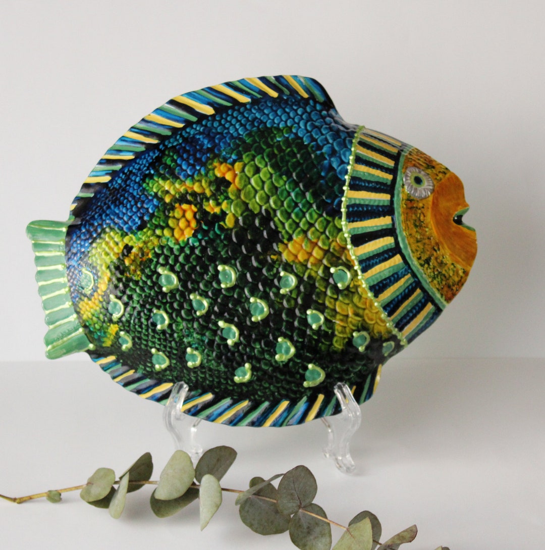 Painted Fish Plate | Fish Nautical Decor | Blue Fish Plate | Hand ...