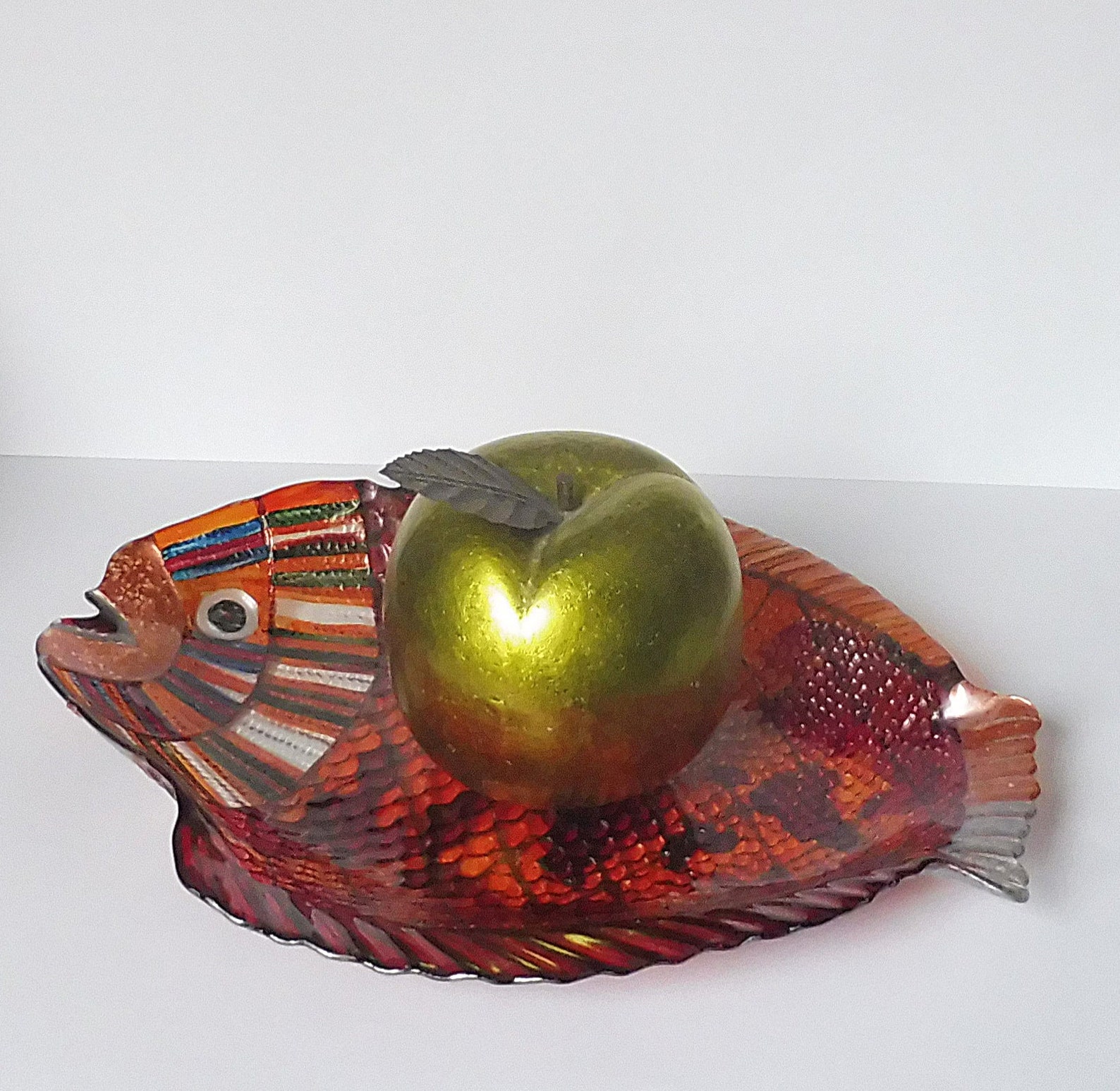 Painted Glass Fish Plate | Nautical Decor | Faberge Style | Red Glass ...