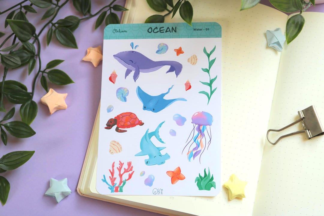 Ocean Theme Stickers Sheet - Cute Underwater Sticker Sheet - Etsy