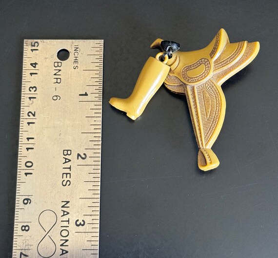 Circa 1940s Bakelite brooch - Western Saddle & Boot - Gem