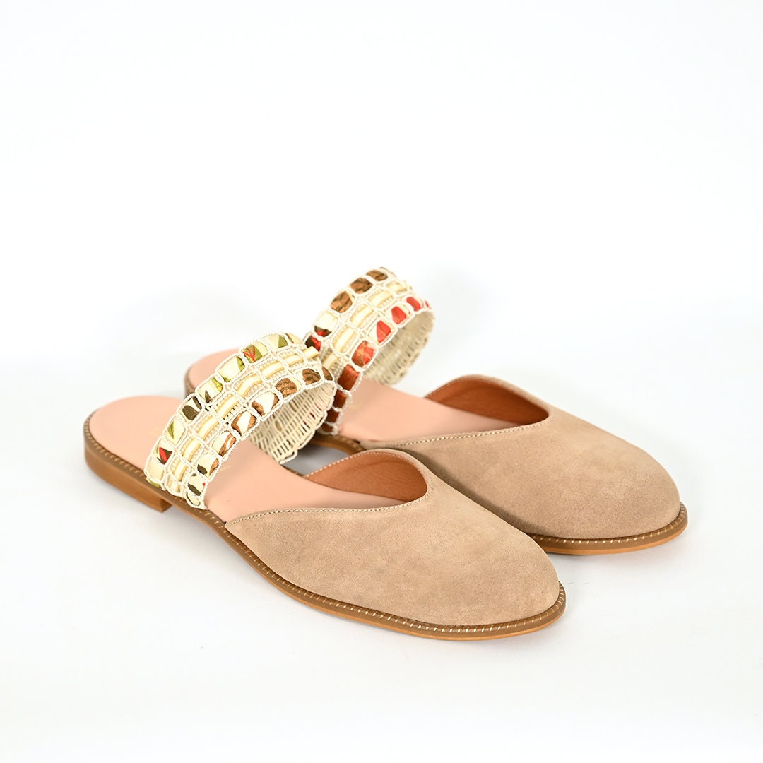 Beige Suede Mules Women Clog Sandals Low Heel Mules Everyday Mules ...