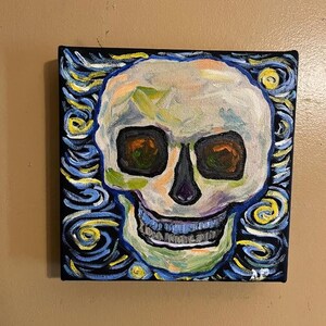 Van Gogh Inspired Skull in Starry Night,8x8x1.5 Van Gogh Inspired Skull ...