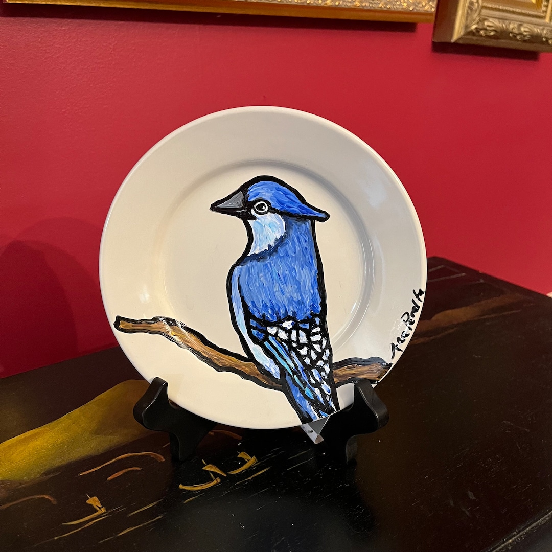 Blue Jay Art,6.5 Hand Painted Decorative Blue Jay Plate With Easel ...