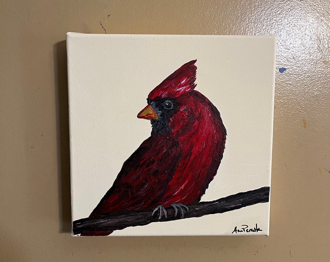 Red Cardinal Acrylic Painting,8x8x1.5 Red Cardinal Art,acrylic Red ...