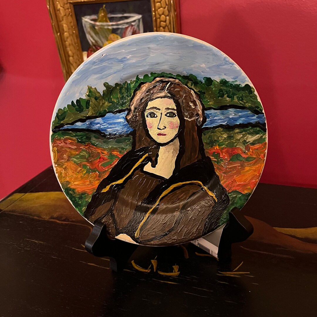Hand Painted Mona Lisa Decorative Plate With Easel,hand Painted Mona ...