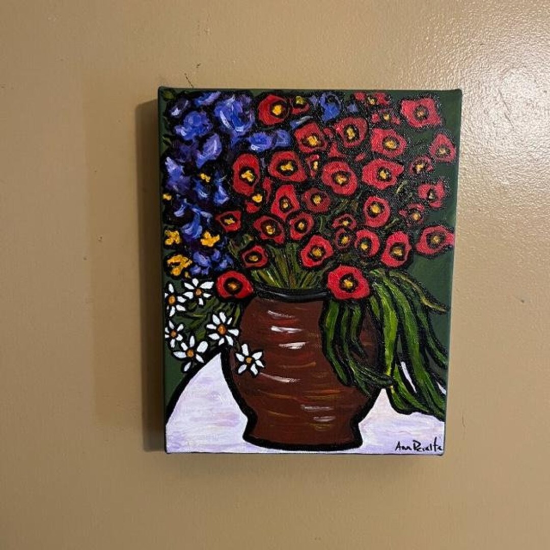 Van Gogh Inspired Vase With Daisies and Poppies Acrylic Painting,van ...