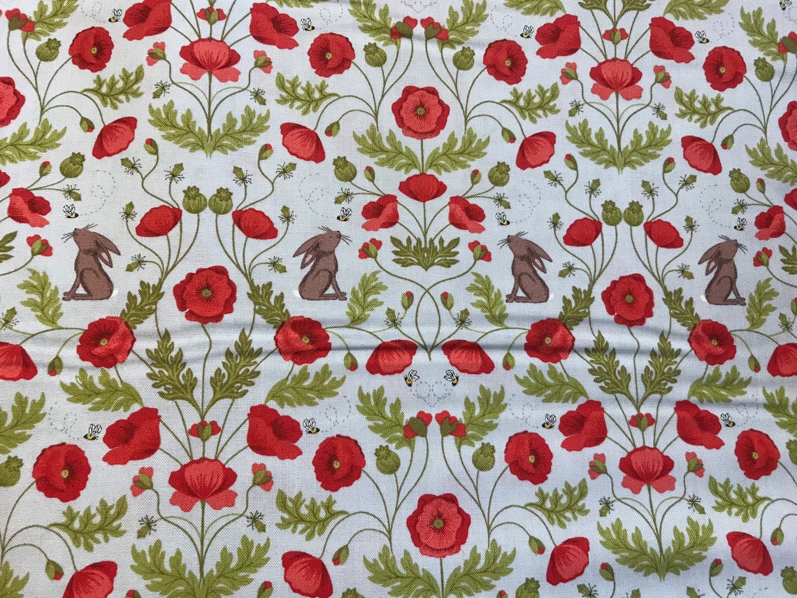 100% Cotton Print Poppy Poppie Fabrics With Rabbit - Etsy