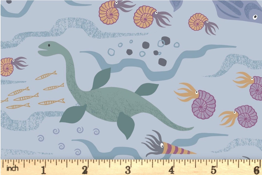 SALE 100% Cotton Print Dinosaur and Fossils From the Kimmeridge Bay ...