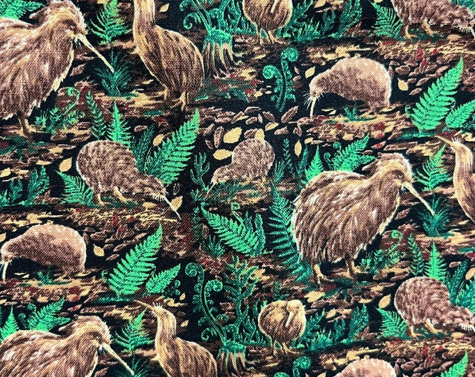 100% Cotton Kiwiana New Zealand Themed Kiwi Bird Print. Nature, Leaf ...