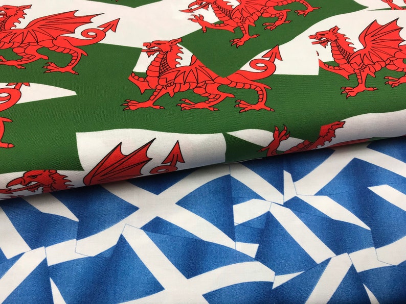 100% Cotton Print U.K. Scottish Welsh Flag Fabric. Shamrock. - Etsy